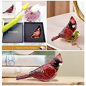 JWT Astyle Red Cardinal Bird Gifts Jewelry Trinket Boxes Hinged .Decorative Keepsake Ring Box Holder.Necklace Rings Earrings Organizer.Collectible Bird Figurines Home Decor Gifts for Women.
