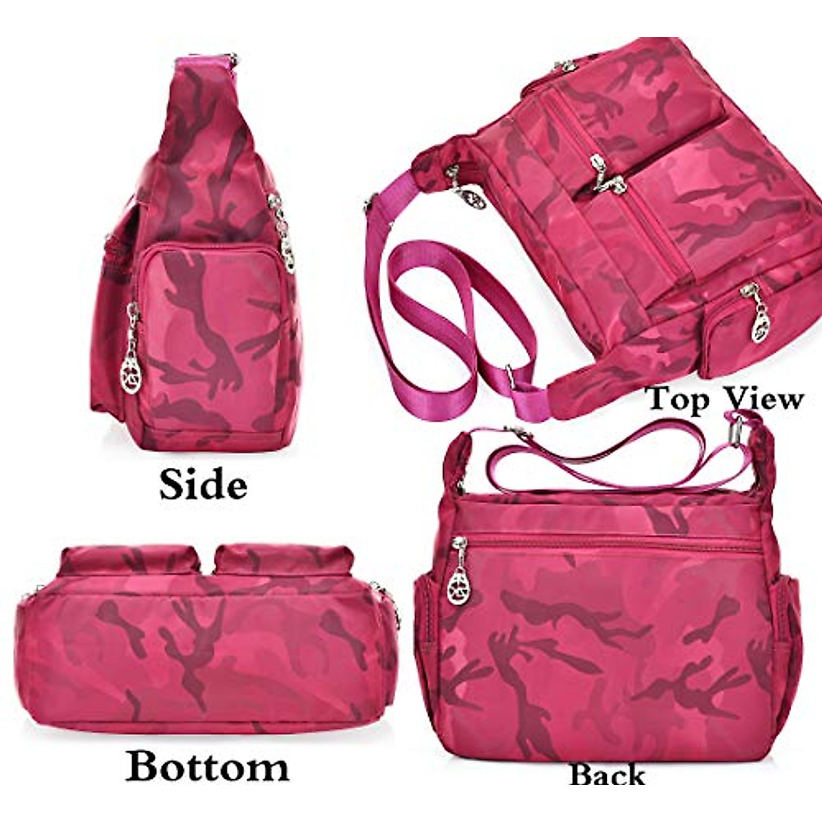 FiveloveTwo Lightweight Nylon Multi Pocket Hobo Shoulder Crossbody Bag Handbags and Purses for Women Men Top-handle Messenger Crossbody Bag Pack Totes Satchels Black Camouflage