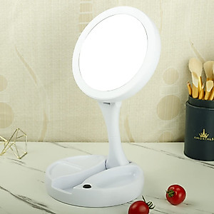 Softfree Lighted Folding Makeup Mirror, 1X/10X Magnification Double Sided Mirror, 5.9Inch LED Vanity Mirror for Travel, Home (White)
