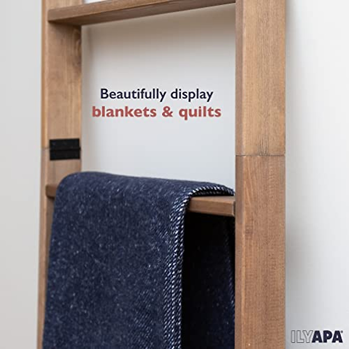 Ilyapa Blanket Ladder for The Living-Room - Rustic Decorative Quilt Ladder with Folding Construction for Easy Storage, Brown Weathered Wood