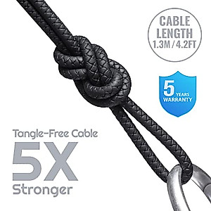 LUDOS Ultra Earbuds Wired in Ear Headphones with Tangle-Free Cord Noise Isolating Earphones Deep Bass Case Ear Buds 3.5 mm Jack Plug - Black