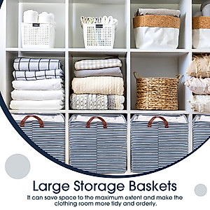 8 Pack 70L Extra Large Storage Bins 22 x 15 x 13 Inch Large Blanket Basket for Shelves Canvas Storage Bin with Handle and Drawstring Cover for Clothing Comforters Toys Bedding, Closet Organizers