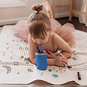 CUPKIN Stackable Stainless Steel Kids Cup Smoothie Tumbler, Powder Coated Insulated Tumblers, BPA Free Lid and Silicone Straw 8 Fl Oz (Pack of 1), Blue