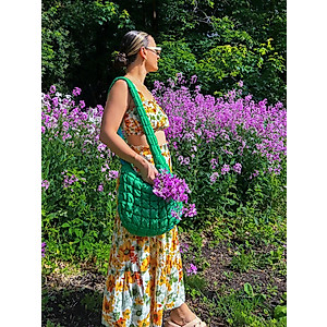 Rejolly Puffer Quilted Shoulder Bag for Women Puffy Bubble Tote Bag Lightweight Nylon Handbag Padded Soft Purse Green