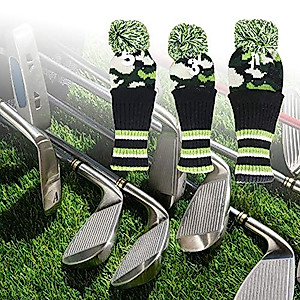 HISTAR Golf Club Pom Pom Knit Hybrid American Flag Head Cover 3 pcs/Set Knitting Golf Clubs Headcover Driver Cover Fairway Wood Head Covers for Taylormade,Callaway and More Brand (Army Green)