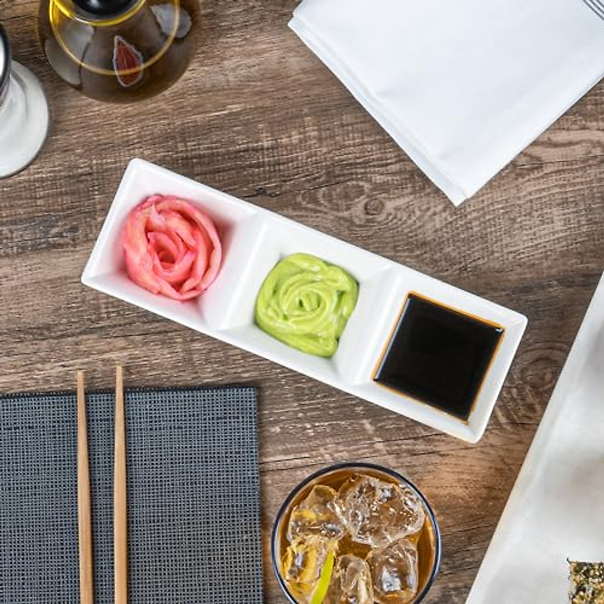 Restaurantware Voga 5 Ounce Divided Serving Dishes 10 Square Condiment Serving Dishes - Serve Appetizers Snacks Dips Or Dressings For Parties Or Events White Melamine 3 Compartment Dishes