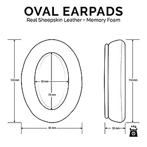 BRAINWAVZ Sheepskin Ear Pads for ATH M50X, M50XBT, M40X, HyperX, SHURE, Turtle Beach, AKG, ATH, Philips, JBL, Fostex Replacement Memory Foam Earpads & Fits Many Headphones (See List), Leather Oval