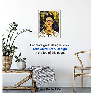 Poster - 8x10 Mexican Art Wall Decor Picture Print for Bedroom, Living Room, Home, Apartment - Gift for Women, Woman Artist - Monkey, Cat, Hummingbird Self-Portrait Painting - Unframed