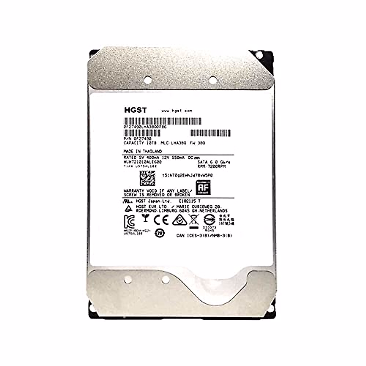 HGST Ultrastar He10 | HUH721010ALE600 | 0F27604 | 10TB SATA 6-Gbps 7.2K RPM 256MB 3.5in 512E ISE Hard Drive (Renewed)