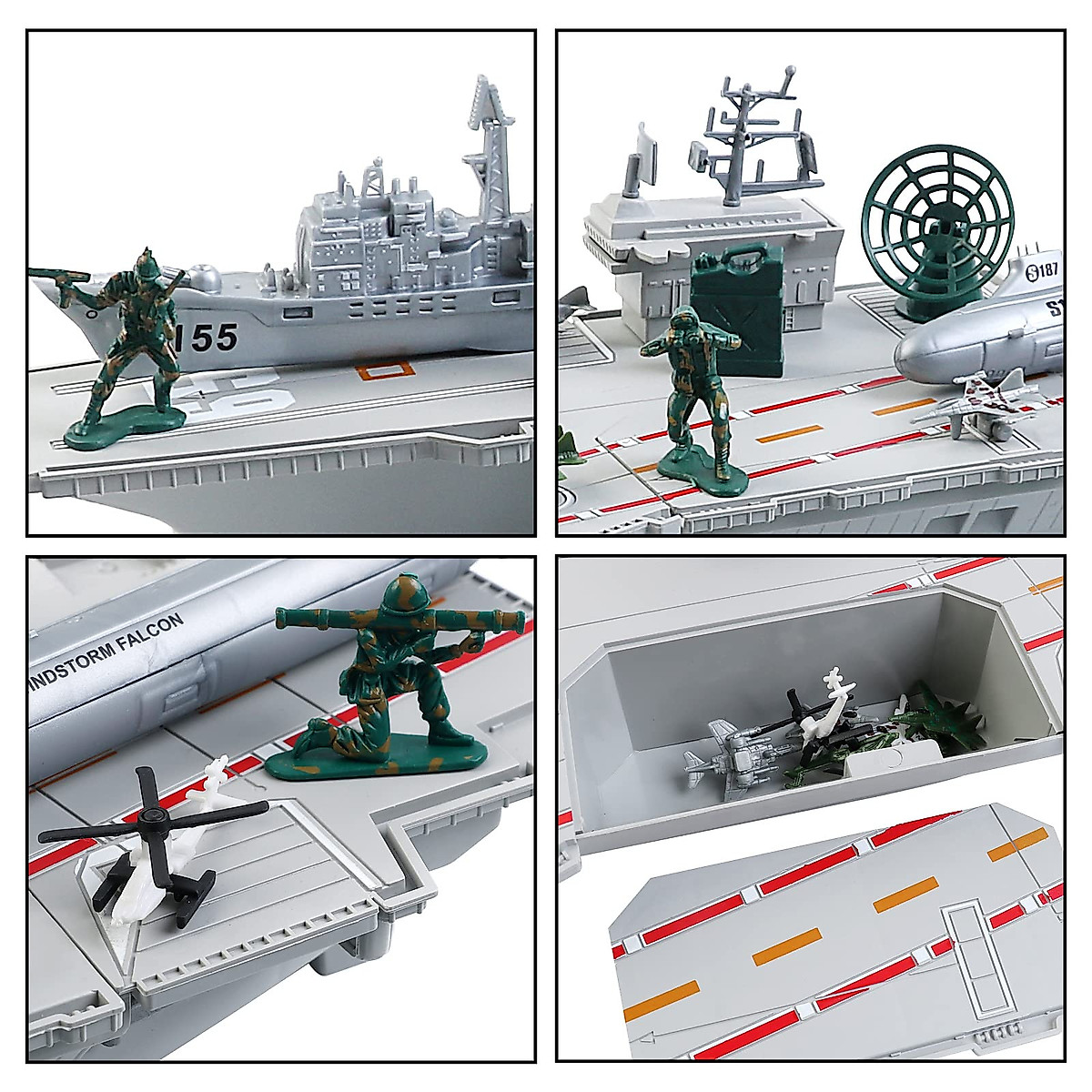 deAO Aircraft Carrier Toy with Scale Model Warplanes Warships Military Vehicles Battleship Helicopter Planes Trucks Tank Army Men Toys for Kids Boys Girls 18 Inches