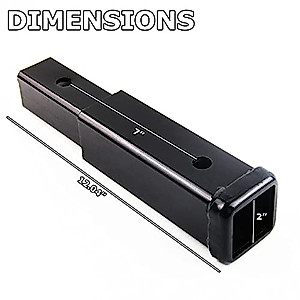 VaygWay Trailer Hitch Receiver Tube Extender – Tube Extenders for 2” Receiver + 7” Length- Heavy Duty 3500 Lbs GTW Pin and Clip (1 Pack)