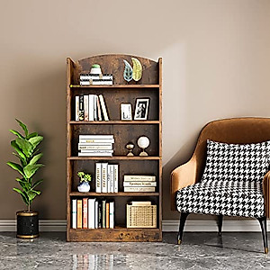 ALISENED 5 Shelf Bookcase, 47" Wood Tall Bookshelf and Bookshelves, Multifunctional Farmhouse Storage Organizer Shelving for Bedroom Library Living Room Home Office, Rustic
