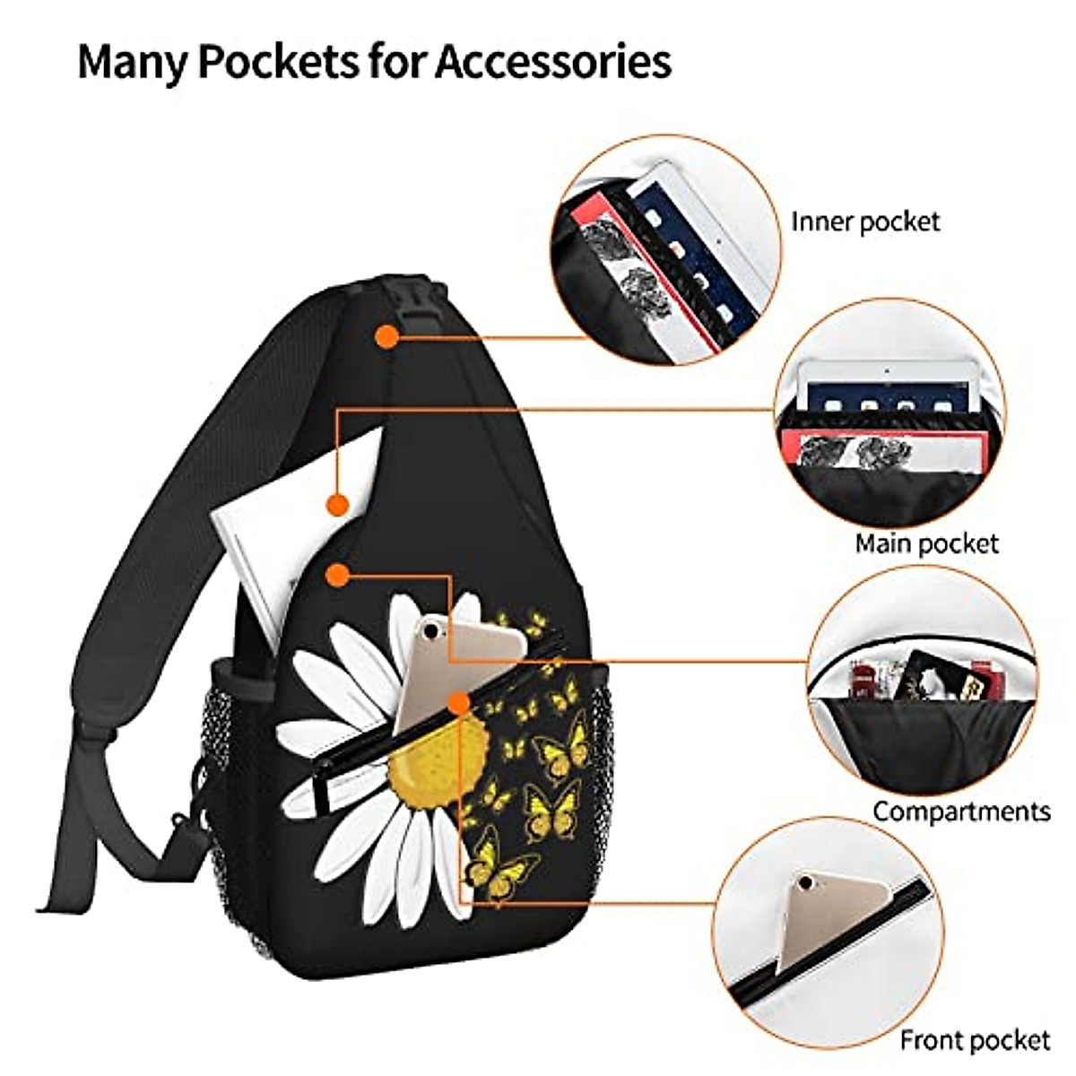 NiuKom Sunflower Daisy Butterfly Crossbody Bags for Women Trendy Sling Backpack Men Chest Shoulder Bag Gym Cycling Travel Hiking Daypack