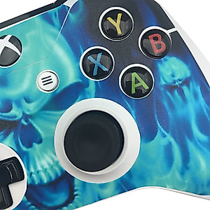 UUShop Protective Vinyl Skin Stickers for Microsoft Xbox One S with Two Free Wireless Controller Decals Blue Flame Fire Skull