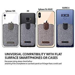 BIAJIYA Card Holder for Back of Phone RFID 5 Pull Credit Card Cash Cell Wallet Pocket Canva Leather Case for Smartphones (Black)