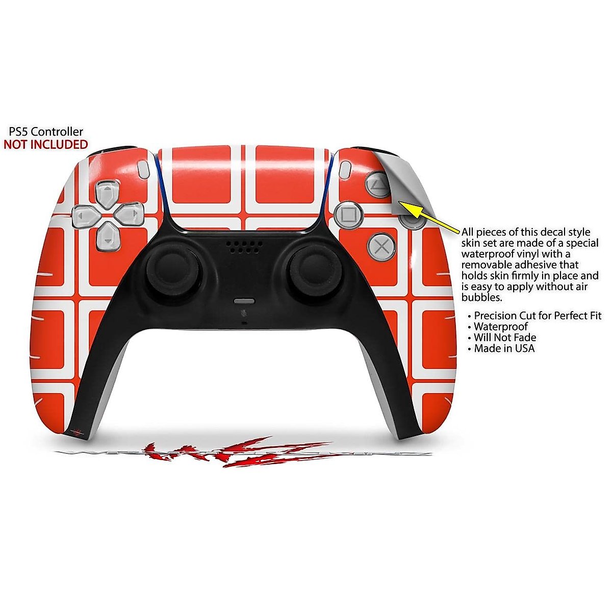 WraptorSkinz Skin Wrap compatible with Sony PS5 DualSense Controller Squared Red (CONTROLLER NOT INCLUDED)