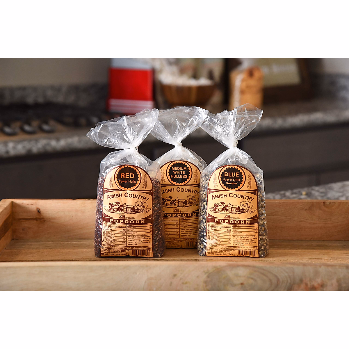 Amish Country Popcorn | 2 LB of Red, 2 LB of Medium White, & 2 LB of Blue Kernels | Old Fashioned, Non-GMO and Gluten Free