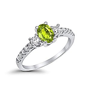 Blue Apple Co. Three Stone Engagement Ring Oval Simulated Peridot Round Cubic Zirconia 925 Sterling Silver, Size-5