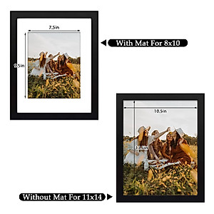 Frametory, 11x14 Picture Frame, Solid Wood, Black Molding, Set of 1, Display 8x10 with Mat or 11x14 Without Mat - Tempered Glass Front, Wall Gallery Frame (Black, 1 Pack)