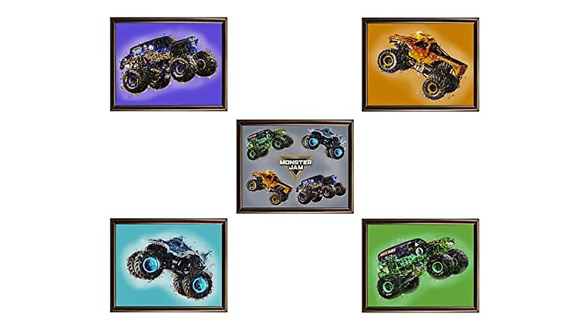 Monster Truck Posters for Boys Room - 5PC Wall Art Prints
