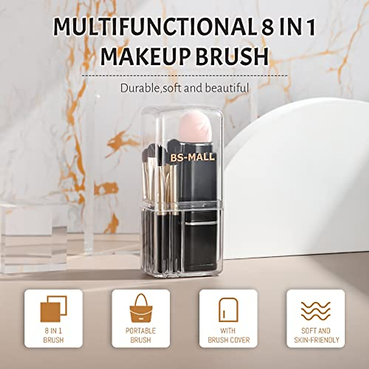 BS-MALL Makeup Brush Set Travel Premium Synthetic Foundation Powder Concealers Eye shadows Blush Makeup Brushes Purse Size With Case (Black)