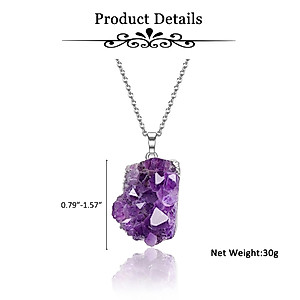 MANIFO Amethyst Raw Crystals Stone Necklace Healing Crystal Cluster Druzy Gemstone Pendant Necklaces for Women Silver