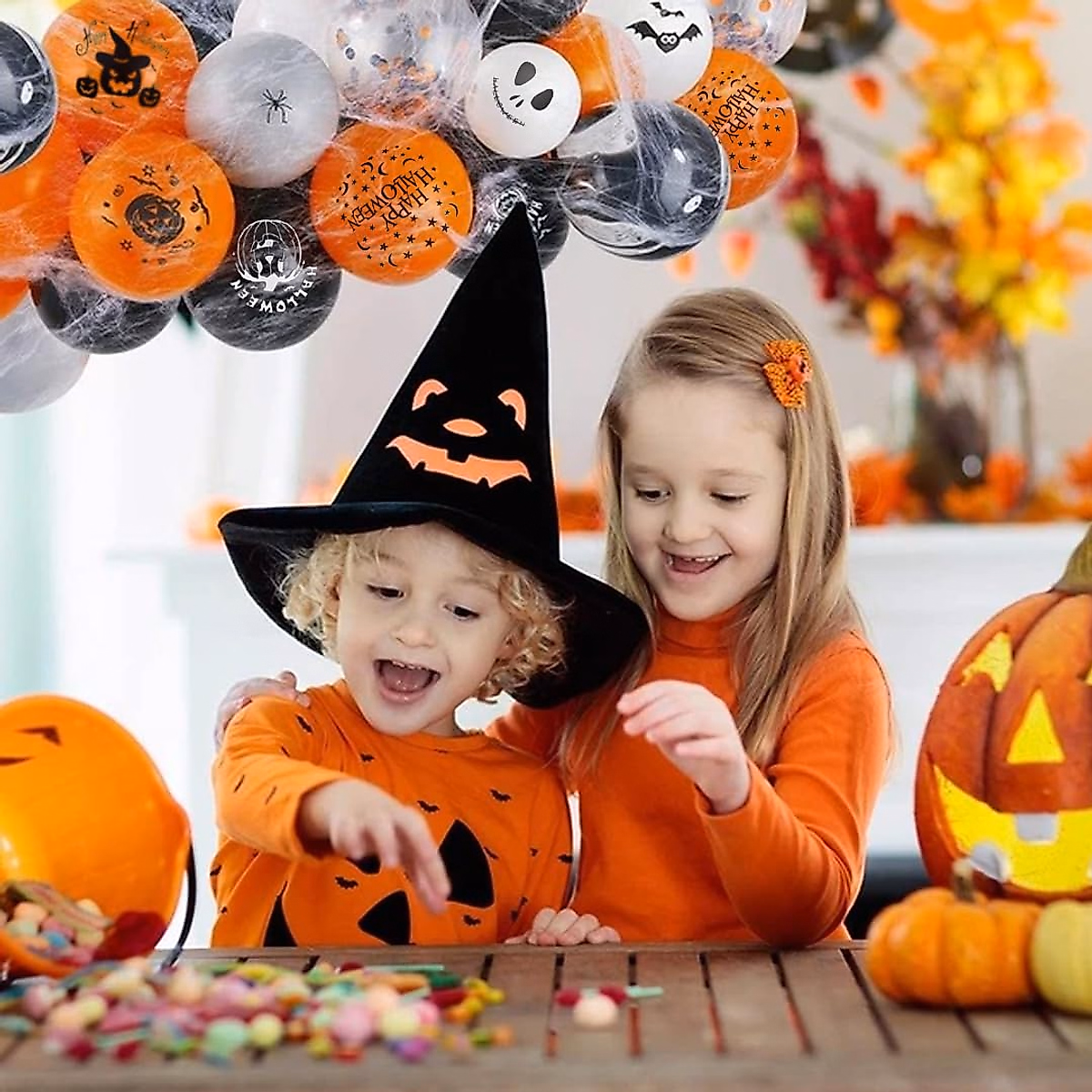 Halloween Balloons Black Orange Latex Balloons, Halloween Party Balloons & Halloween Banner Decorations, Halloween Themed Latex Balloons, Halloween Decorations Set ​for Party Decorations