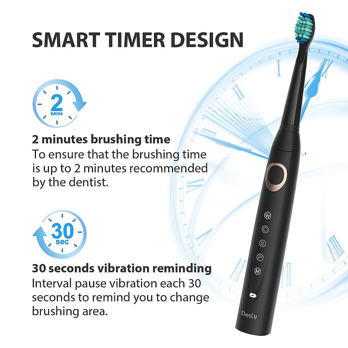Dnsly Electric Toothbrush for Adults with 5 Modes Sonic Cleaning,Whitening Rechargeable Toothbrushes with 2-Min Smart Timer, 8 Brush Heads,1 Travel Case,Toothbrush 4 Hours Charge for 30 Days Use