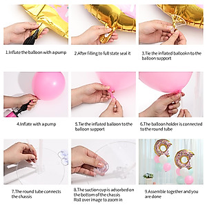 BoKin Donut Table Centerpiece Balloons Stand Kit 2 Sets, 2 Doughnut Foil Balloons 14 Latex Pastel Balloons for Donut Party Decorations Pastel Birthday Party Wedding Baby Shower Decorations