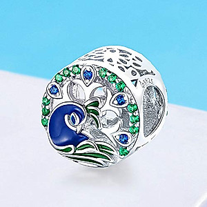 ABAOLALA Peacock Charm 925 Sterling Silver Bird Peacock Charm Birds Charms fit Many Other European Charm Bracelet (Peacock)