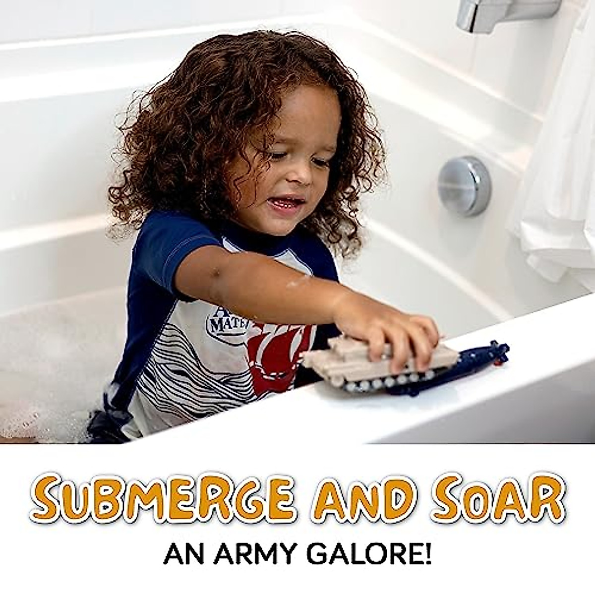 SplashEZ Mold Free Bath Toys for Kids & Toddlers, Sealed No Hole Baby Bath Toys, Soft Durable Military Set, Float on Water, No Mold Design for Shower Tub Pool, Infant Babies Ages 0-1-3-6-12-18 Mo