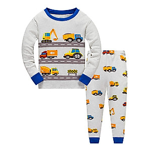Boys Pajamas Truck 100% Cotton Construction Pjs Toddler 2 Piece Long Sleeve Sleepwear Kids Christmas Clothes Set 3t