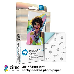 HP Sprocket 2.3 x 3.4" Premium Zink Sticky Back Photo Paper (20 Sheets) Compatible with HP Sprocket Select and Plus Printers.