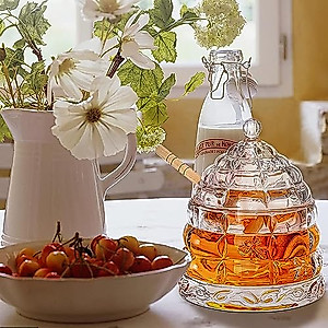 Hacaroa 2 Pack 10 Oz Glass Honey Pot with Lid and Wooden Dipper, Clear Honey Jar Beehive Honey Dish Dispenser Container for Jam Jelly, Home Kitchen, Wedding Gifts, Candlesticks, Barware
