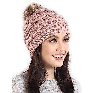 Brook + Bay - Beanie Hats for Women, Pom Pom Hat Soft Chunky Knit Beanie for Cold Weather, Stocking Cap for Women Winter Hats Pink