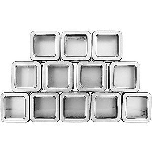 Cornucopia Square Silver Metal Tins w/View Window (12-Pack); Empty 1/2 Cup / 4-Ounce Capacity Clear Top Metal Boxes Great for Candles, Candies, Gifts