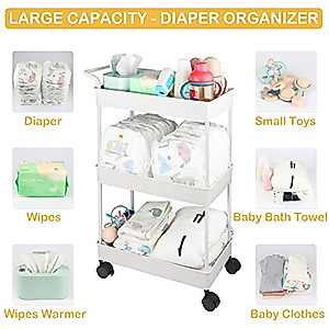 Volnamal Baby Diaper Caddy, Plastic Movable Diaper Cart Newborn Nursery Essentials Baby Diapers Organizer for Changing Table & Crib, Easy to Assemble, Beige
