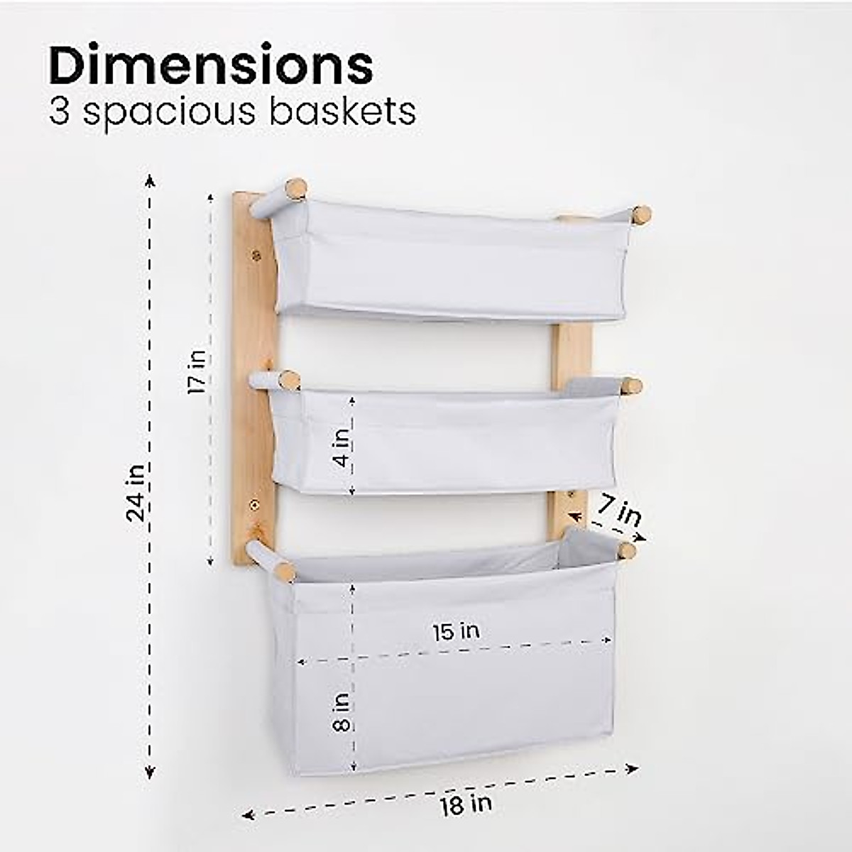 Wall Hanging Basket for Organizing, Hanging Wall Baskets for Storage, Wall Basket for Bathroom, Bedroom, Kid Playroom, Hanging Fruit Basket for Kitchen, Woven Fabric Wall Basket, Knitting Basket /LGray