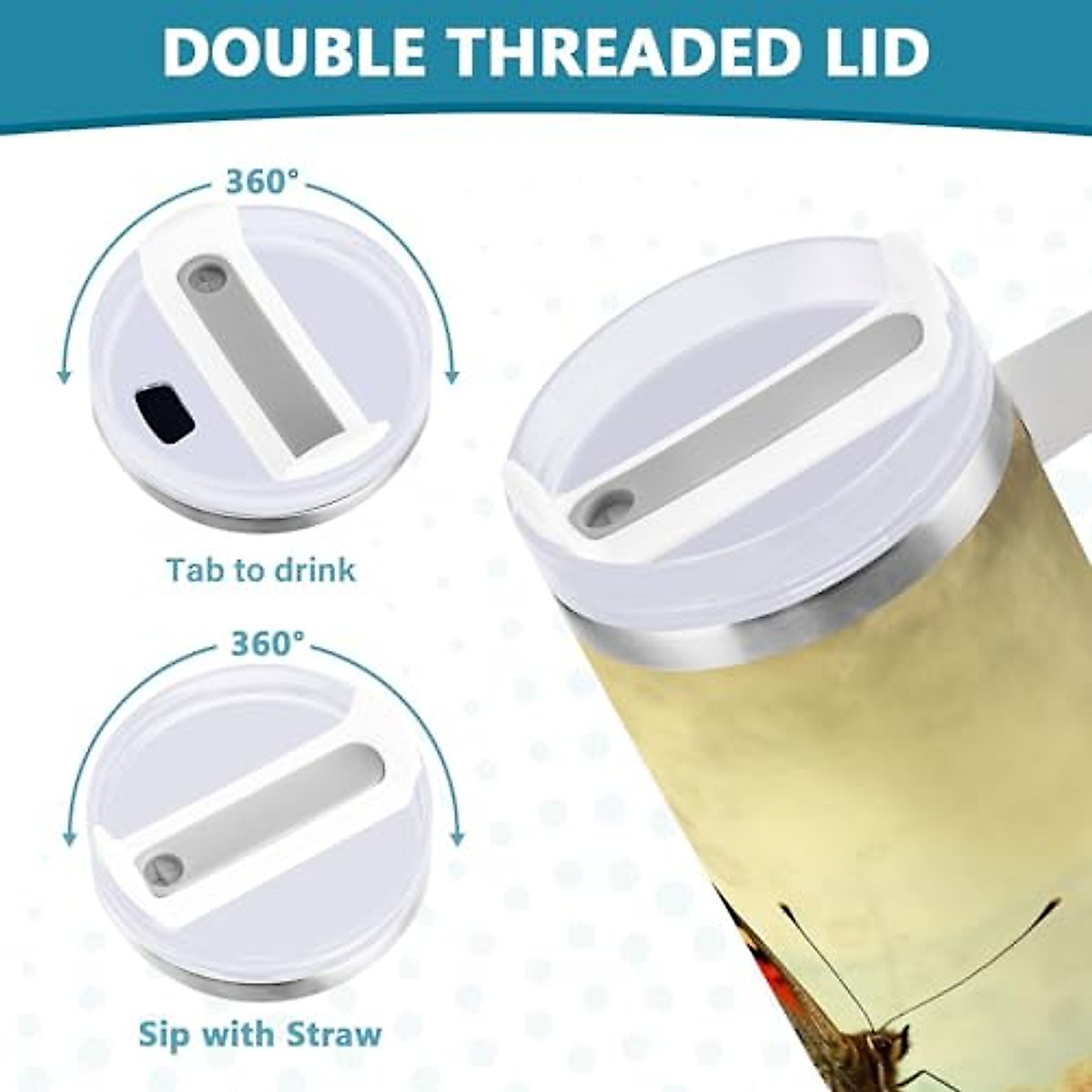 Jihqo Old Grungy Butterfly 40 oz Stainless Steel Vacuum Insulated Tumbler with Handle and Straw Lid, Leakproof Water Bottle Double Wall Travel Mug Coffee Cup, Cupholder Friendly