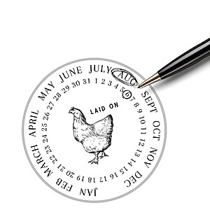 Laid On Date Stickers | 50 Pack | 2" Round Stickers | Farm Fresh Stickers, Egg Carton Stickers, Date Stickers for Fresh Eggs | White and Black with Chicken Design