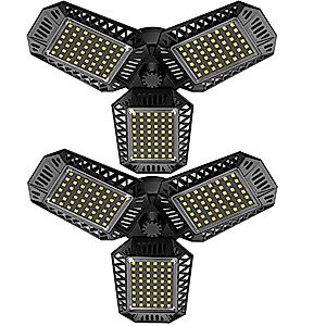 QIYVLOS LED Garage Lights, Garage Lighting 80W 10000 Lumens with Deformable Three Panels Garage Ceiling Light Fixture E26 6000K Daylight Glow LED Shop Light for Basement/Workshop/Warehouse 2 Packs