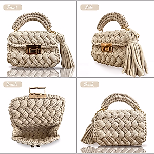 CHQEL Evening Clutch Bag for Women, Handmade Crochet Wedding Party Purse, Small Flap Formal Crossbody Handbag Evening Clutch (Beige)