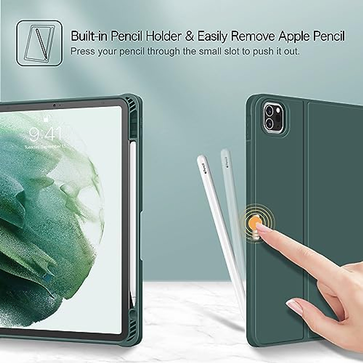 Fintie Keyboard Case for iPad Pro 11-inch (4th / 3rd Generation) 2022/2021 - Soft TPU Back Cover with Magnetically Detachable Bluetooth Keyboard, Also Fit iPad Pro 11" 2nd / 1st Gen, Midnight Green