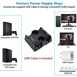 PS4 Controller Charger Station, PS 4 VR Move Motion Controller Fast Charging Dock with LED Indicator, Compatible with PS4/ PS4 Pro/ PS4 Slim, Black