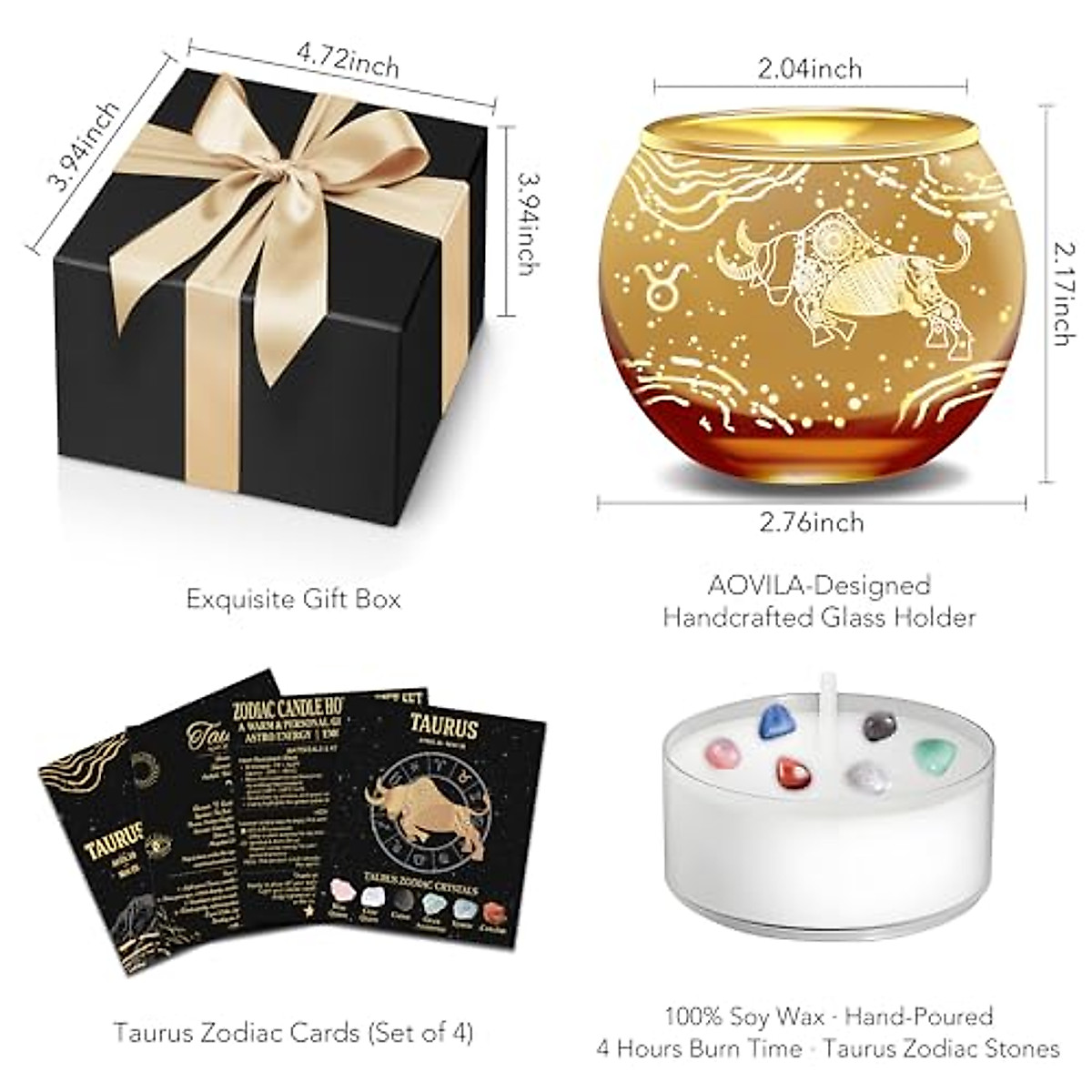 AOVILA Taurus Gifts for Women Gold Votive Candle Holder Tea Light Candle Holder with Tea Light Candle Gift Set for Zodiac Astrology Birthday Gifts Women Mother Home Decor Table Centerpiece