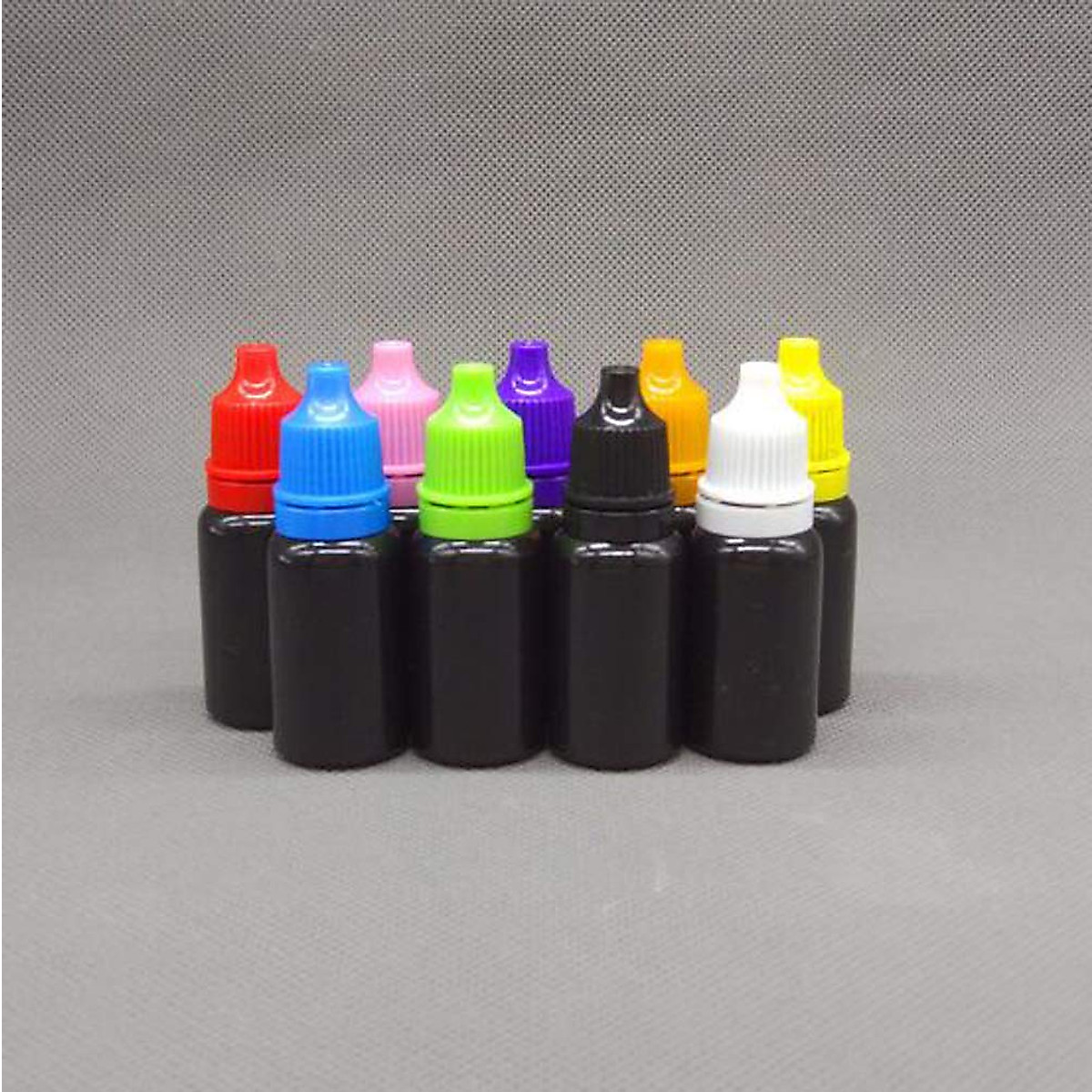 FZBNSRKO 50pcs 10 ml Black Plastic Empty Squeezable Dropper Bottles Eye Liquid Dropper Bottles with Muti-Color Caps