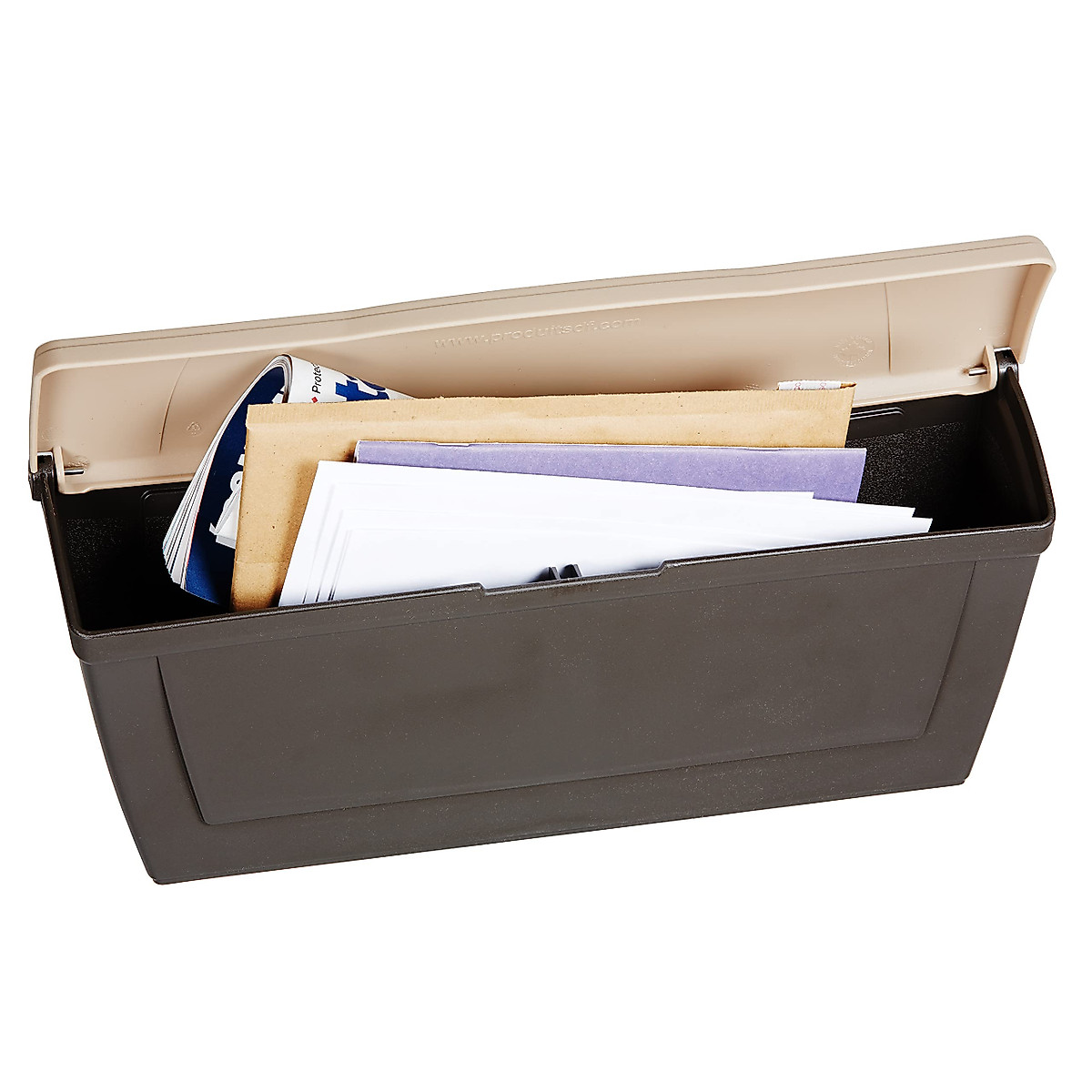 Small Plastic Mailbox for Outside Porch, Easy to Install Wall Mount, Lightweight, Heavy Duty, Rustproof, Maintenance-Free Horizontal Brown Mail Box for House - 15.5” x 4” x 6.25” (Mocha Sand)