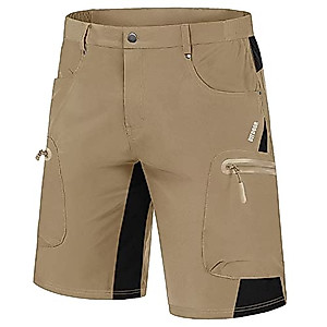 MAGCOMSEN Men's Khaki Hiking & Cycling Shorts with Pockets, Quick Dry, Stretchable, Size 38
