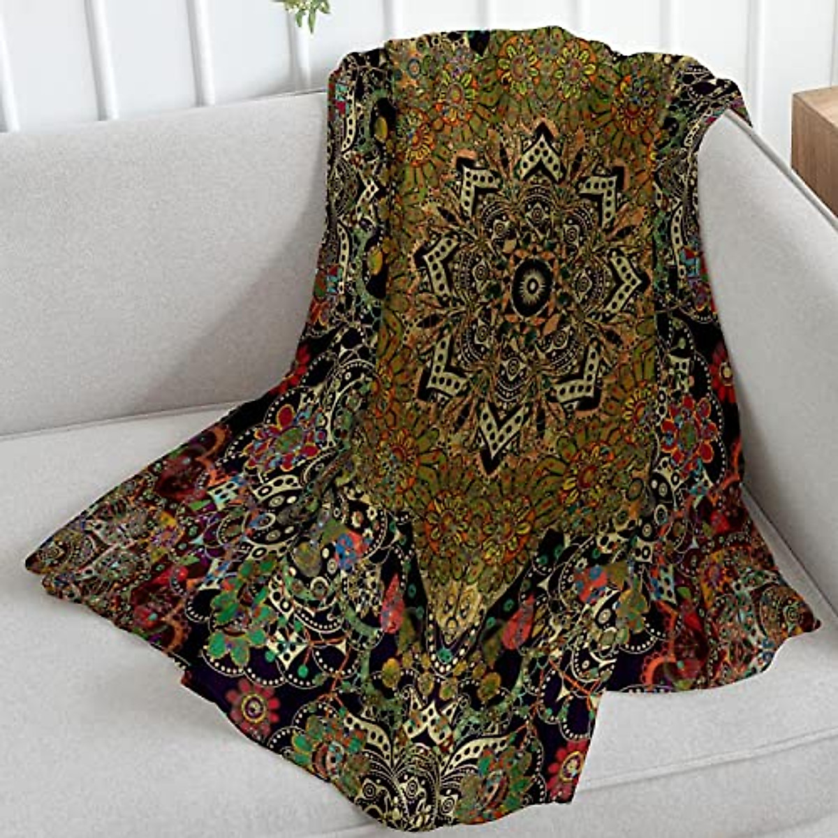 Throw Blanket Lightweight Microfiber Fleece Blanket,Paisley Floral Mandela,Soft Cozy 59.0x78.7 Bed Blankets