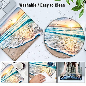 Mouse Pad, Square and Round Mouse Pads, 2 Pack,10.3 x 8.7 inch and Dia 8.7 inch, Cute Small Mousepad, Stitched Edge Mouse Pads for Desk, Gaming Mouse Mat for Computer Laptop Office -Sunrise Beach